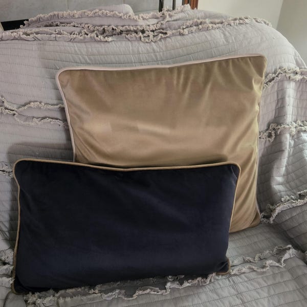 Solid Color Velvet Pillow With Piping * Velvet Lumbar Throw Pillow ...