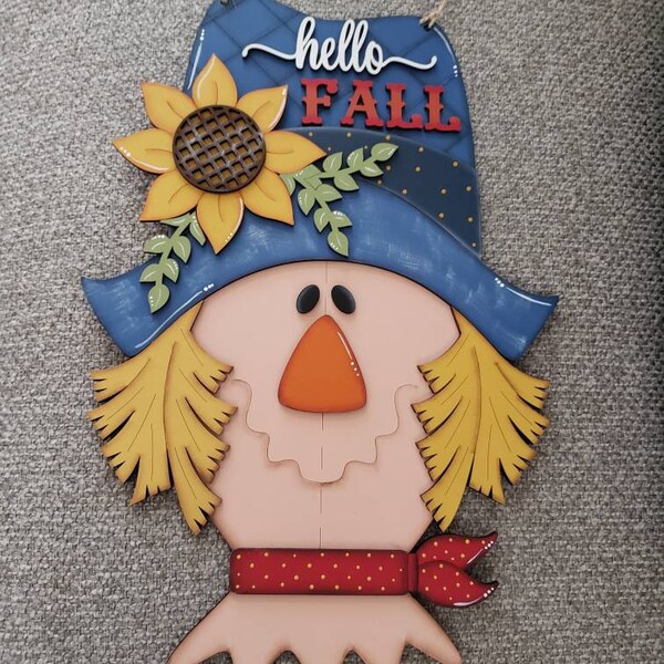 Hello Fall Scarecrow Door Hanger, DIY Kit or Hand-painted, Fall Decor ...