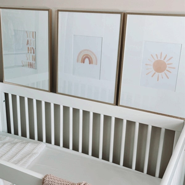 Neutral Rainbow Wall Art Set of 3 Prints, You Are My Sunshine ...
