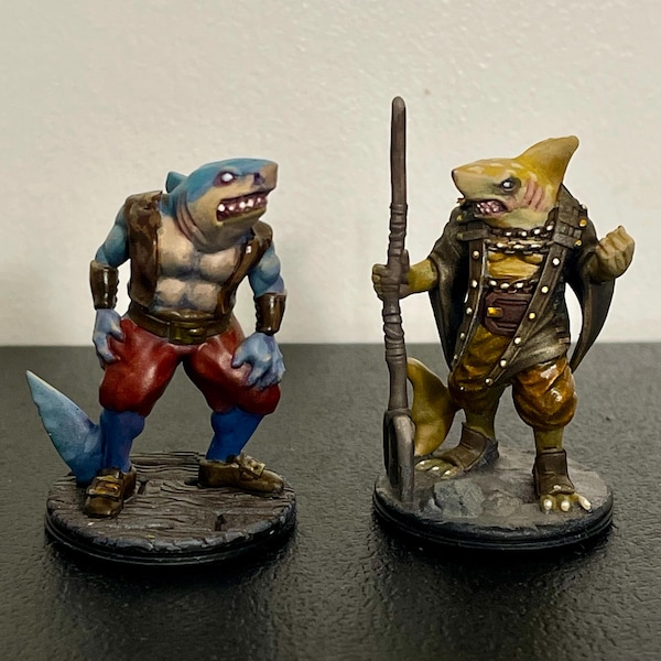 D&D Pathfinder Sharkfolk Gang | 28mm 32mm Fantasy PC NPC Miniature Set ...