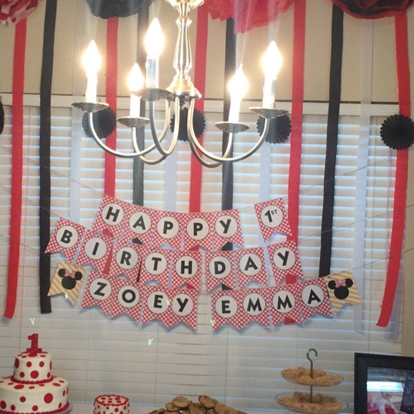 Minnie Mouse Birthday Banner in Red - Instant Download Minnie Mouse ...