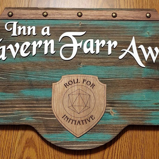 Wooden tabletop gaming signs candles and wall by NerdWoodDesigns