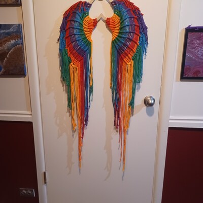 Large Rainbow Angel Wings Macrame Wall Hanging, Pet Memorial, LGBTQ ...