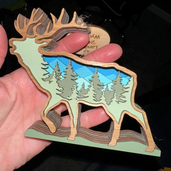 3D Layered Deer Pair Interchangeable Forest Scene Mantel Decoration ...