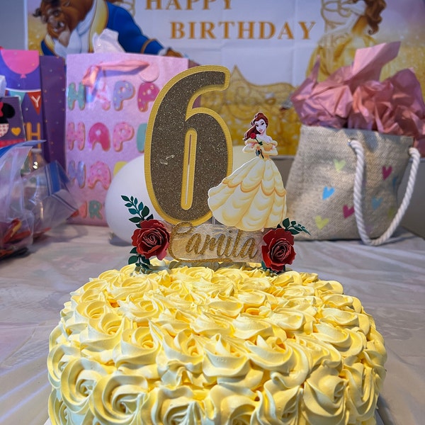 Princess Belle Personalized Cake Topper, Beauty and the Beast Party ...
