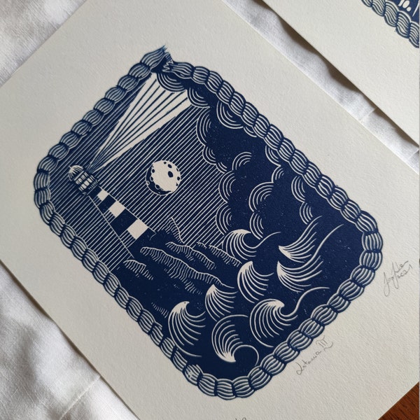 Original Linocut MOBY DICK, Whale Art, Nautical Sea Creature, Coastal ...