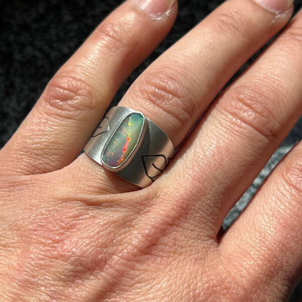 Merlinite Ring. Dendritic Opal Sterling Silver Ring. Natural Dendritic ...