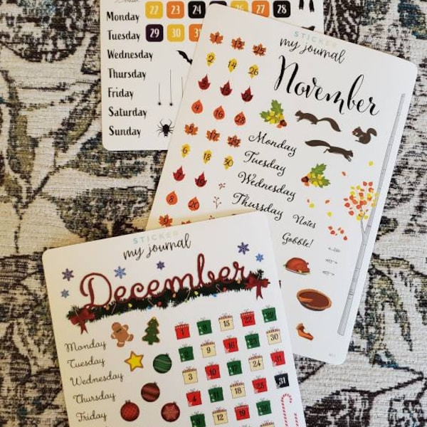 December Bullet Journal Sticker Sheet - Basics Christmas Holiday Themed ...