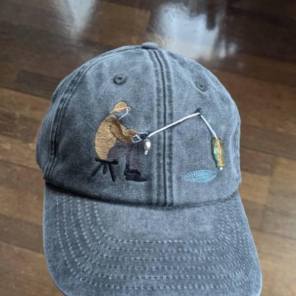 Embroidered Fisherman Hat With Pull-up Glass Fish | Man Fishing Hat ...