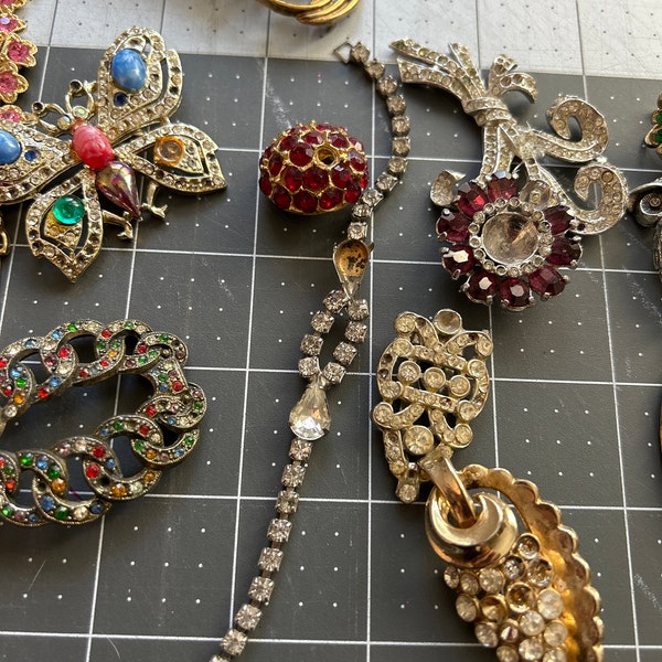 VINTAGE Broken Clear Rhinestone Costume Jewelry Lot Rhinestones Repair ...