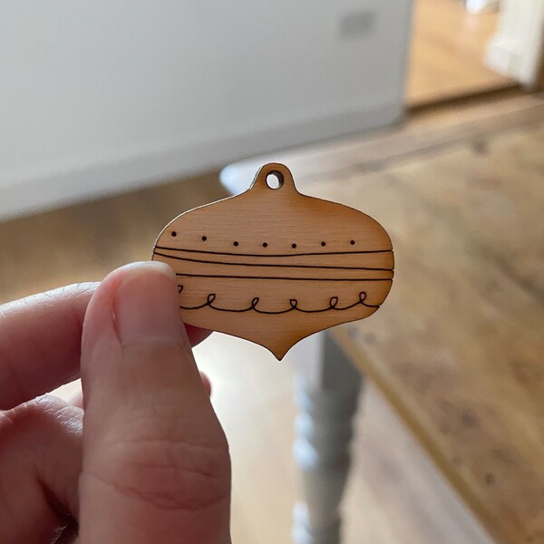 Christmas Ball Tag, Christmas Decor, Ornament, Natural Wood, Laser Cut ...