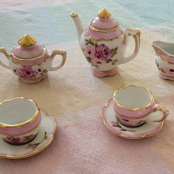 Pink Rose and Turquoise Tea Set - Etsy