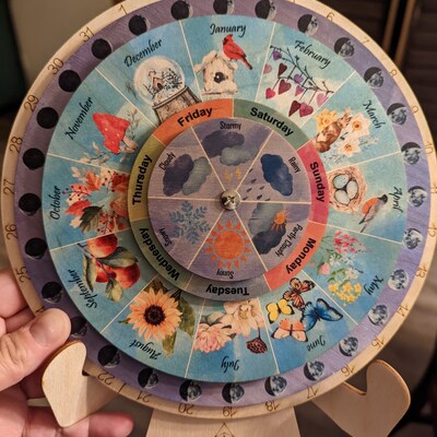 Wheel of the Year, Wooden Perpetual Calendar, Moon Phases Wheel ...