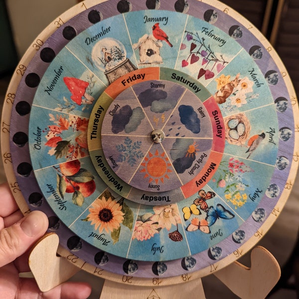 Wheel of the Year, Wooden Perpetual Calendar, Moon Phases Wheel ...