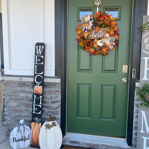 WELCOME SIGN, Fall Rustic Welcome Sign, Vertical Front Door Welcome ...