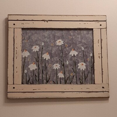 Rustic Daisy Art Print Daisy Flowers With Lightning Bugs With - Etsy