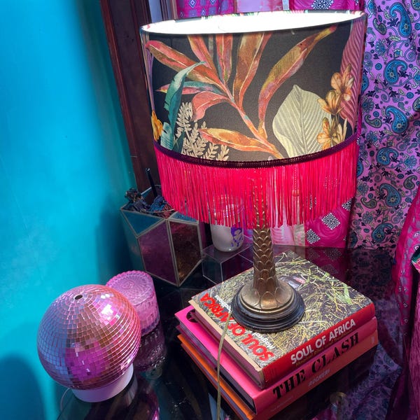 Acid Jungle Trippy Tropical Lampshade With Hot Pink Fringing. Handmade ...