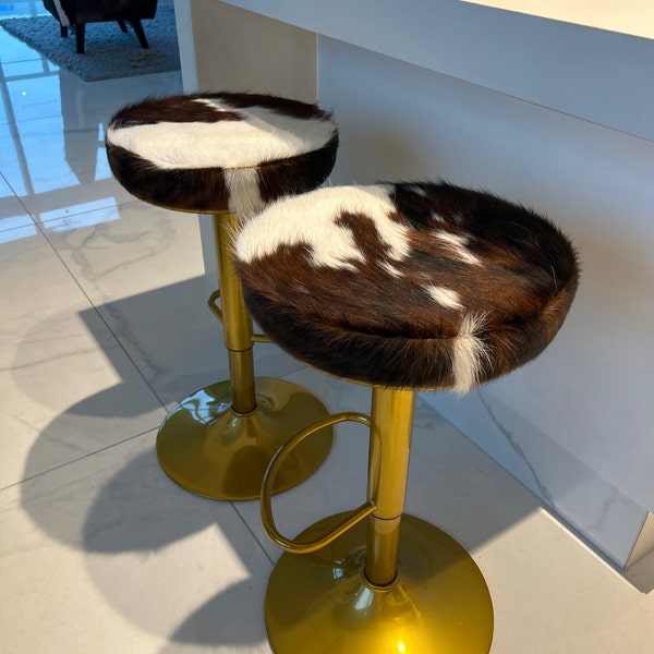 Cowhide Bar Stools / Cowhide Counter Stool - Adjustable Height - GL - Etsy