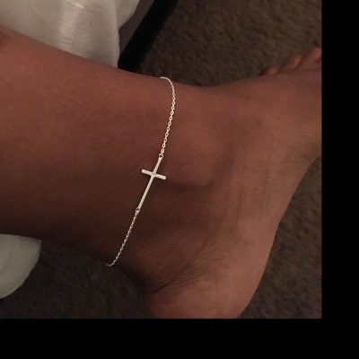 Sideways Cross Anklet in Sterling Silver, Yellow or Rose Gold Beach Anklet Horizontal Cross ...