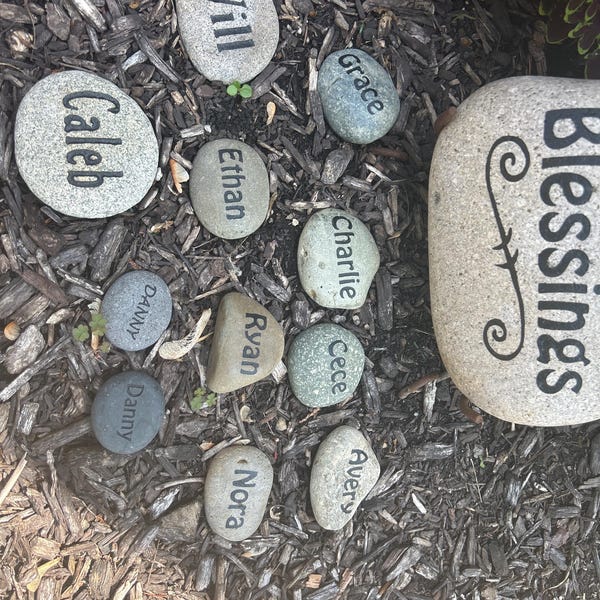 Name Stones in Gray With Black, Great Family Gifts. Custom Engraved ...