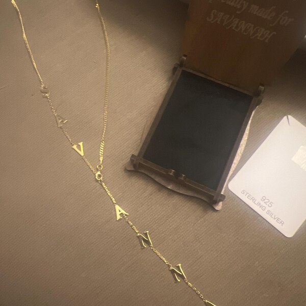 Gold Plated Lariat Name Necklace With Curb Chain, Y Necklace ...