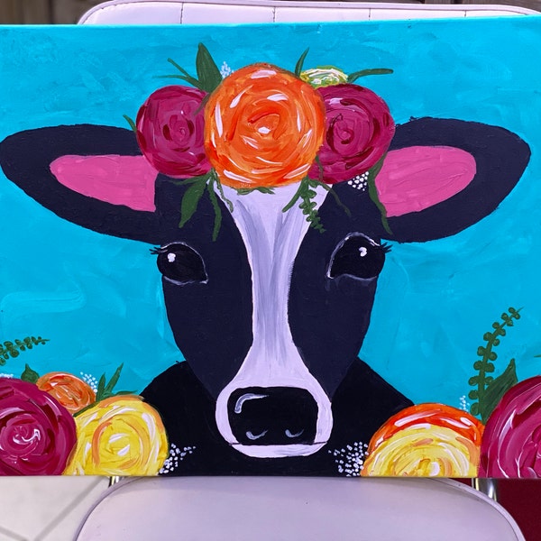 Cow Canvas Painting Tutorial/instant Download/ Learn How to Paint/ Art ...