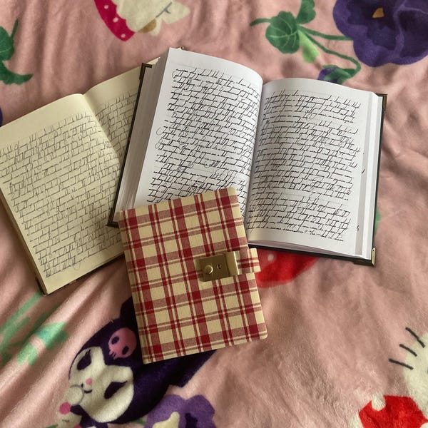 Anne Frank Set: Diary and Mini Photo Album in Red and Beige Checked ...