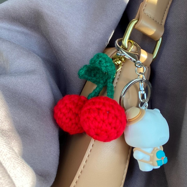 Crochet Cherry Keychain | Key Charm | Purse Charm | Plush | Fruit ...
