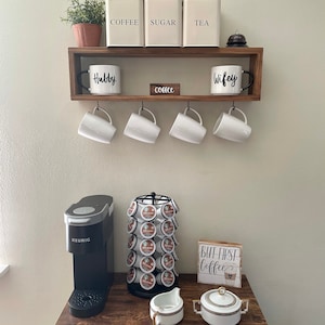 Floating Wood Box Coffee Shelf With Hooks - Etsy