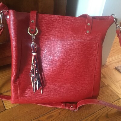 Red Leather Women Tote Bag Soft Leather Shoulder Bag Leather Work Bag ...