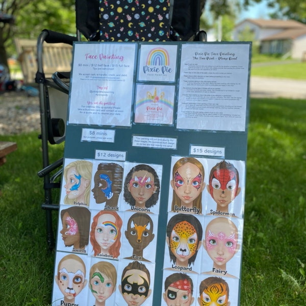 Face Painting Word Board, Face Paint Design Menu Board, Designs for ...