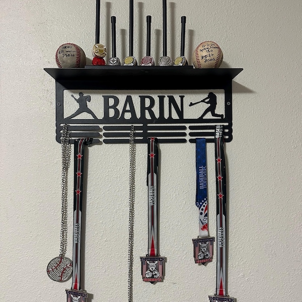 Baseball Custom Name Trophy Shelf and Medal Hanger - Medal Holder ...