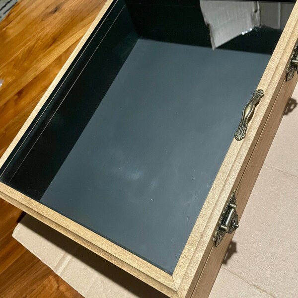 24x36 4” Custom Shadow Box With Lid, 5 Shelves, Wood Backing, Tempered ...