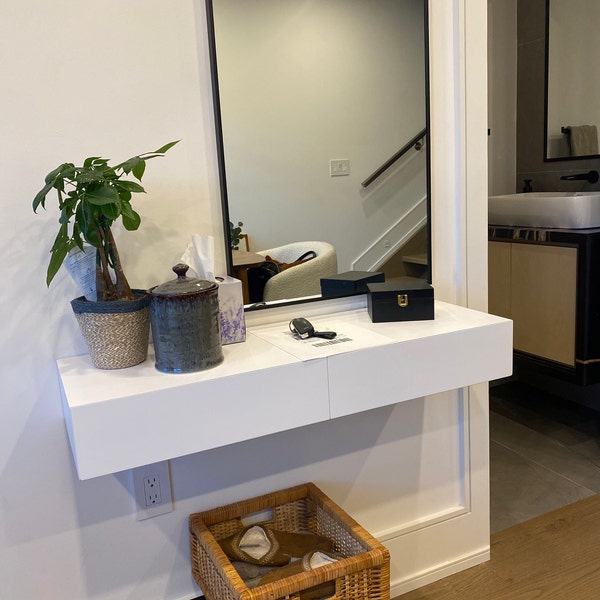 Minimalist White Floating Dressing Table / Vanity Shelf With COPPER ...