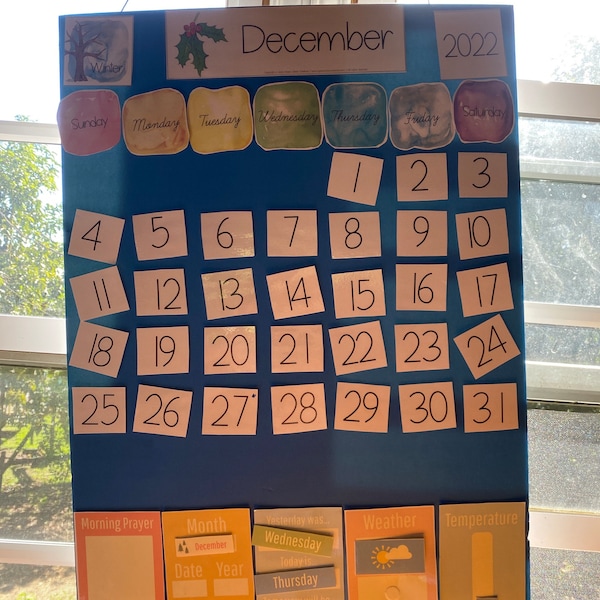 ENGLISH Classroom Calendar, Watercolor Homeschool Printable, Early ...