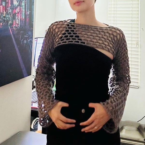 CROCHET PATTERN Easy Mesh Shrug Top Pattern Crochet Sweater Long Sleeve ...