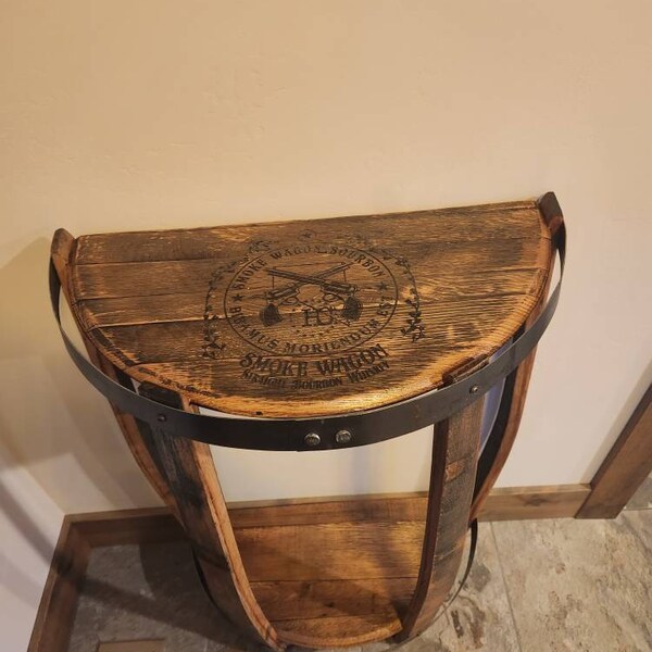 Engraved Logo Half Round Bourbon Barrel End Table - Etsy