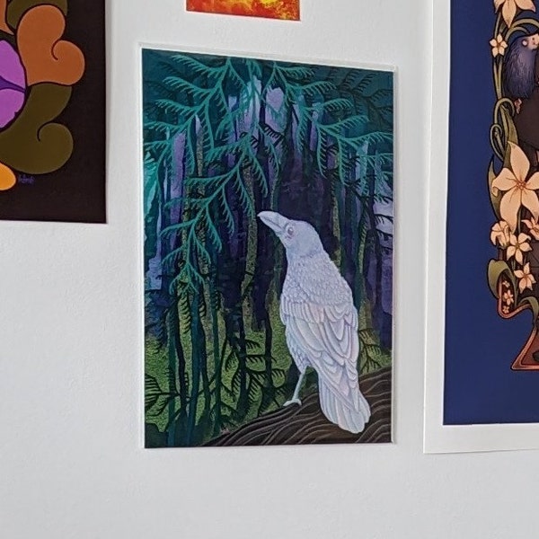 White Raven Print, Watercolour Raven Art, Colourful Raven Painting ...