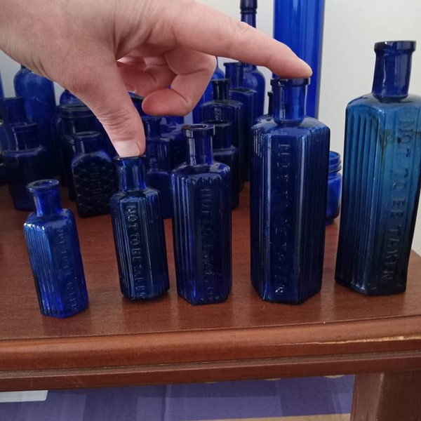 Antique Blue Chemist Poison Bottles, Bristol Blue Glass, 1800's ...