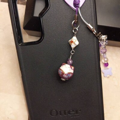 Kawaii Cat Phone Charm Purple Maneki Neko Phone Charm Purple Lucky Cat ...