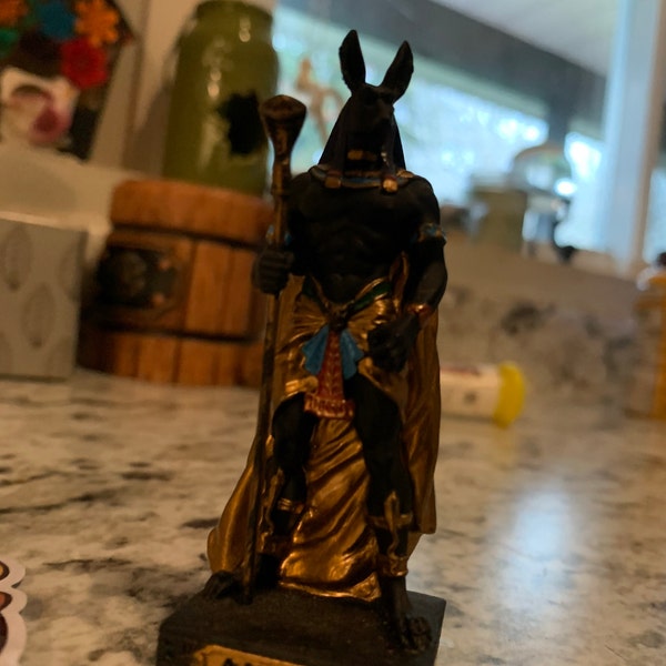 Vintage Anubis Mini Statue - Small Hand-painted Ancient Egyptian Jackal ...