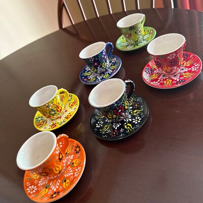 Elegant 2x Porcelain Espresso Cups and Saucers Set, Boho Coffee Cup Set ...