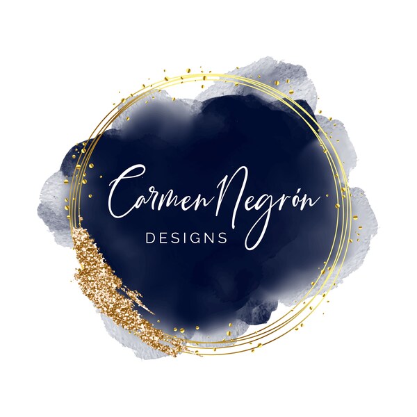 Premade Navy Blue and Gold Logo Design, Navy Blue Watercolor Logo, Gold ...