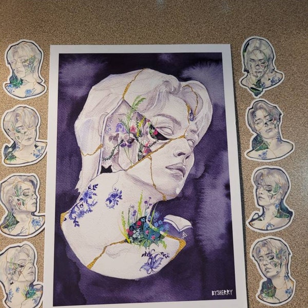 Bts Birth Flowers Series Fanart Watercolor A5 A4 Art Print Poster K Pop T Suga Rm