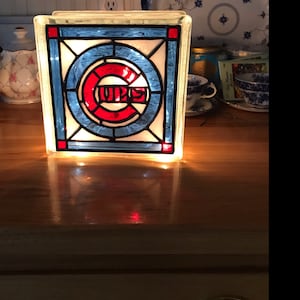 Chicago Cubs Baseball Reclaimed Glass Block Light/nightlight Leaded ...