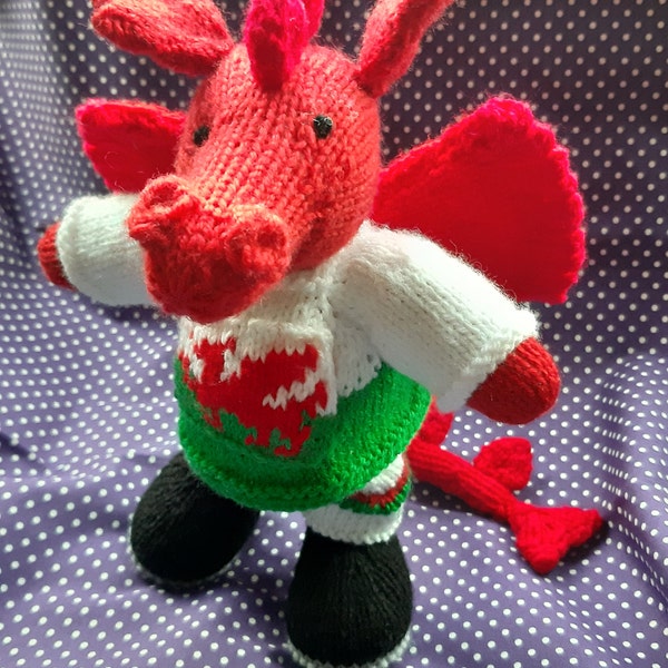 Toy Knitting Pattern for a Welsh Dragon Boy Wearing a Flag of Wales Top ...