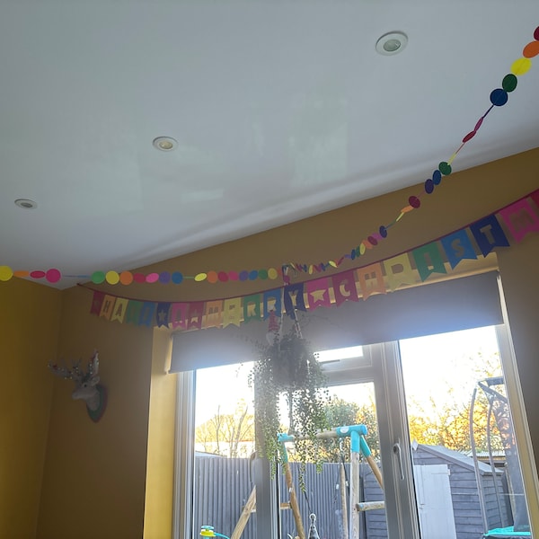 Spotty Rainbow Garland, Colourful Felt Garland, Confetti String ...