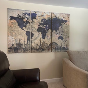 Extra Large World Map Canvas Wall Art Print Push Pin World | Etsy