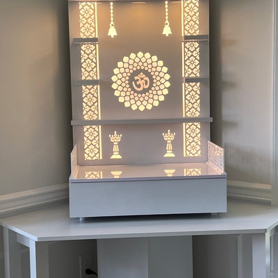 Templehub Wooden Texture Temple Mandir With Drawer and LED Lights ...