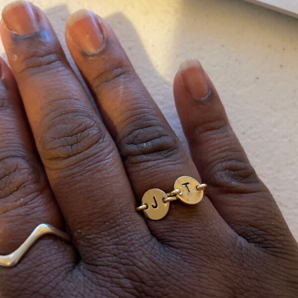 Stamped Initial Ring, Gold Letter Ring, Brass Ring, Personalized Ring ...